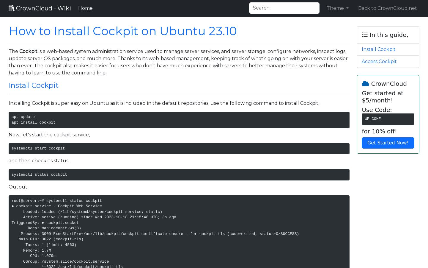 Crowncloud Wiki How To Install Cockpit On Ubuntu 23 10