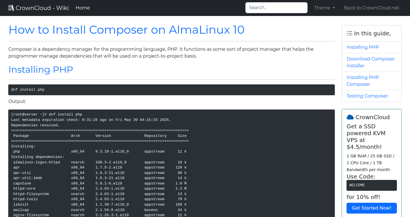 CrownCloud Wiki - How To Install Composer On AlmaLinux 10