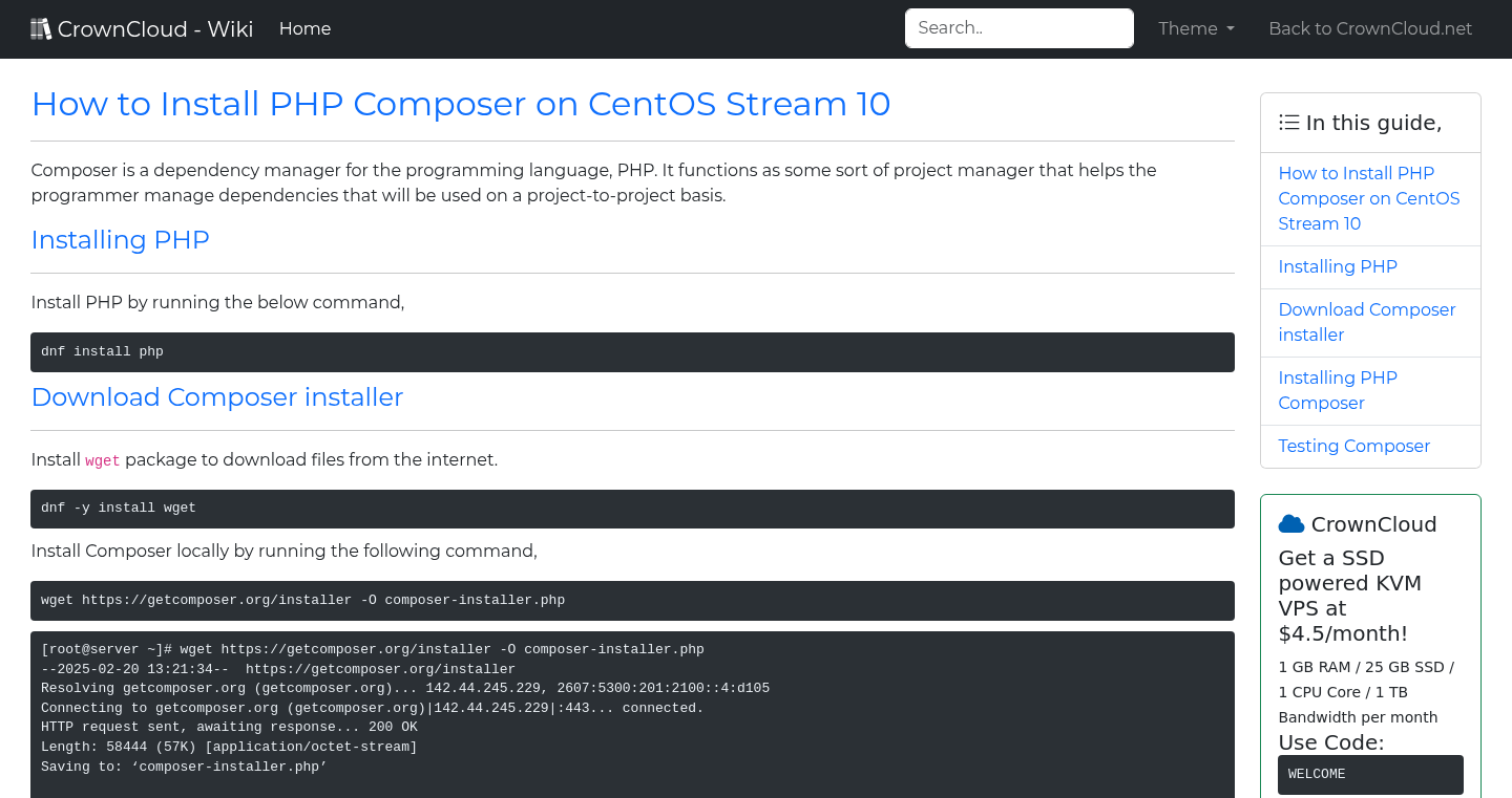 CrownCloud Wiki - How To Install Composer On CentOS Stream 10