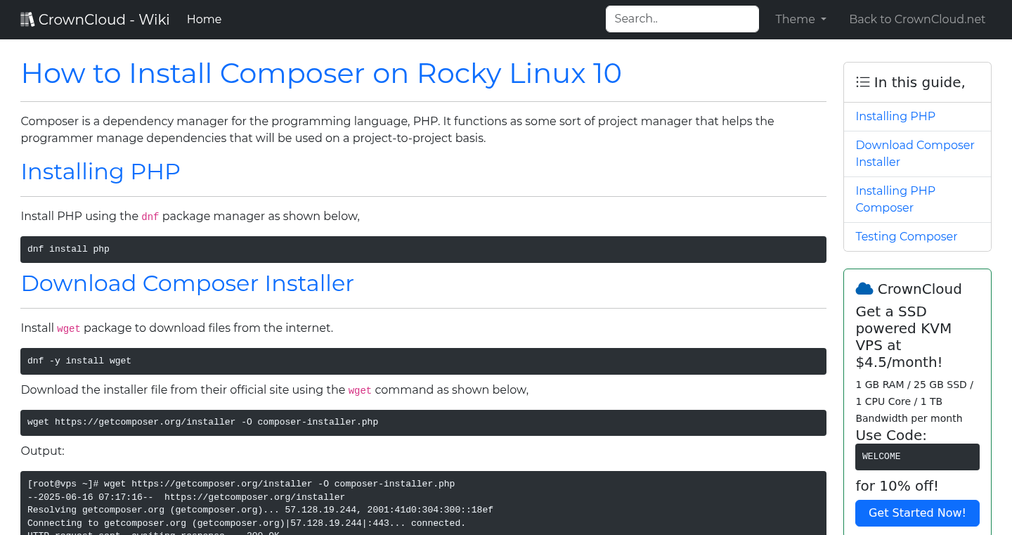 CrownCloud Wiki - How To Install Composer On Rocky Linux 10