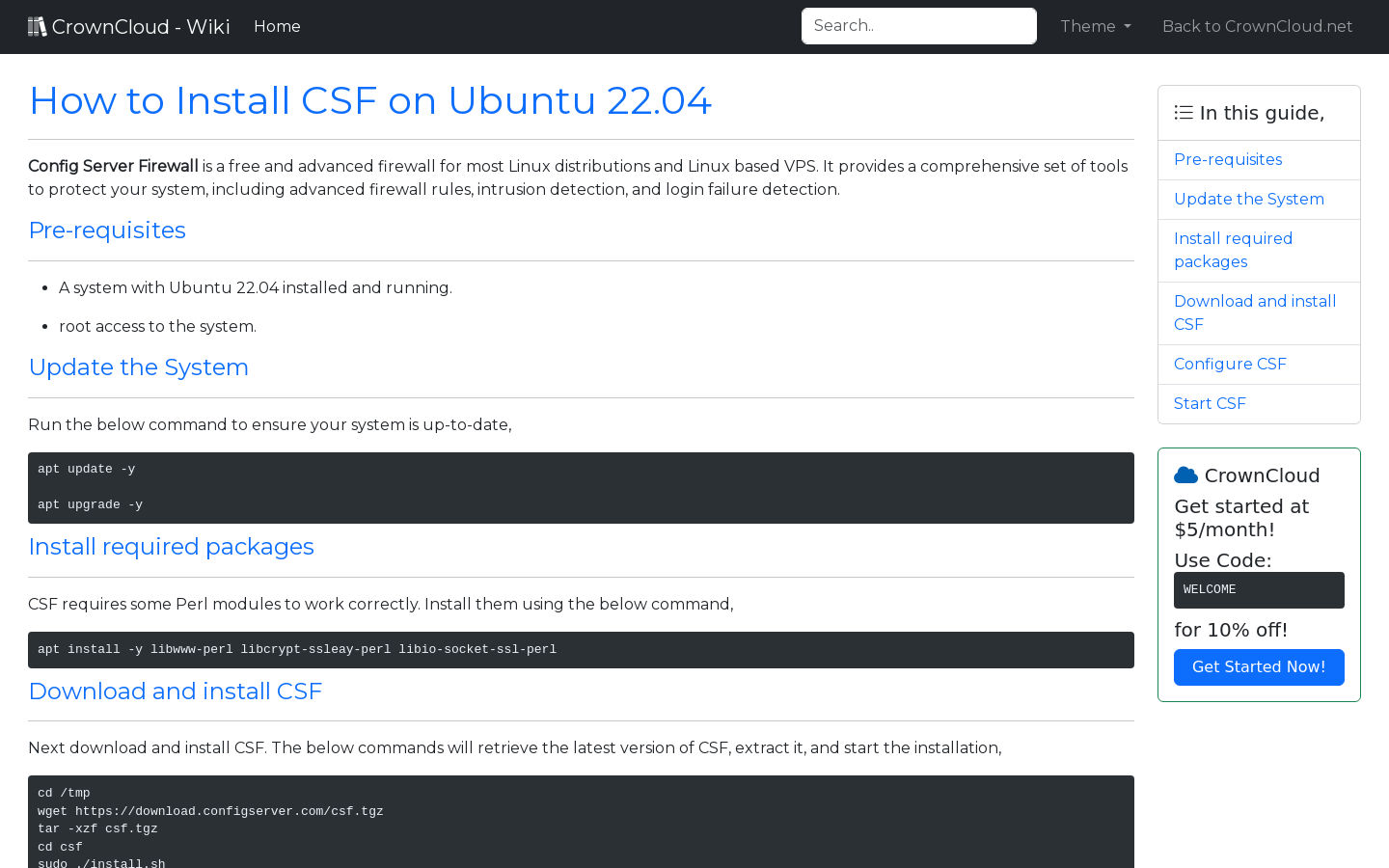 CrownCloud Wiki - How To Install CSF On Ubuntu 22 04