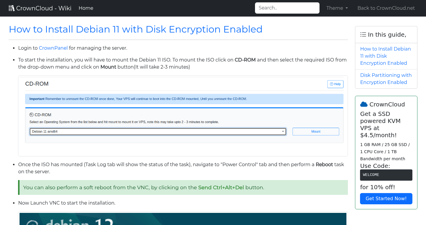 CrownCloud Wiki - How To Install Debian 11 With Disk Encryption Enabled