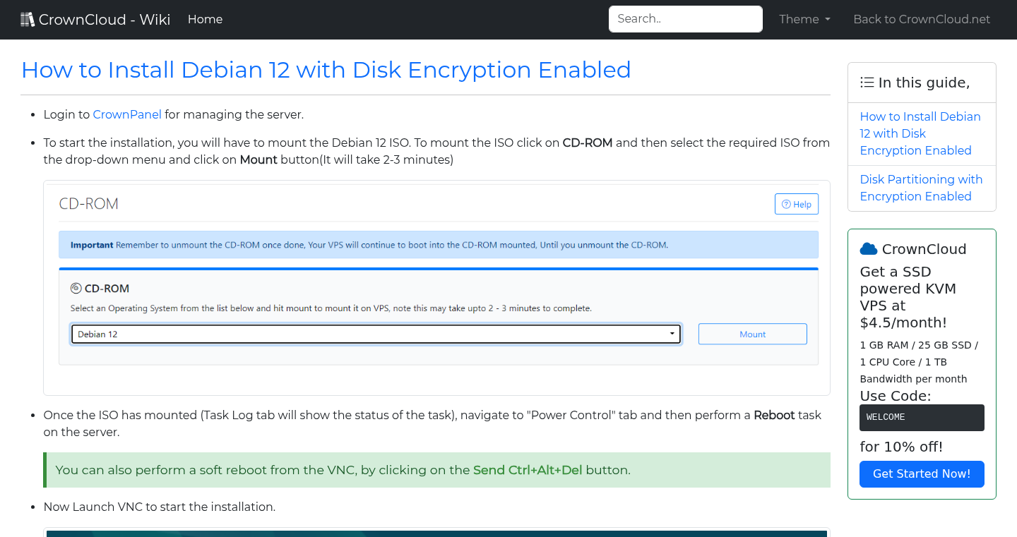 CrownCloud Wiki - How To Install Debian 12 With Disk Encryption Enabled