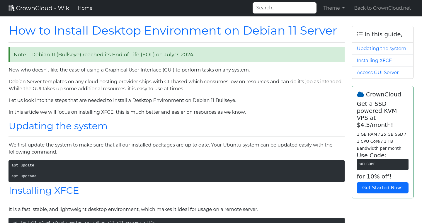 CrownCloud Wiki - How To Install Desktop Environment On Debian 11