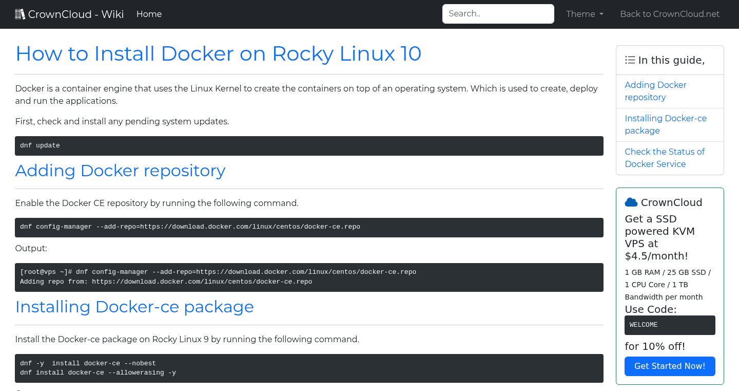CrownCloud Wiki - How To Install Docker On Rocky Linux 10