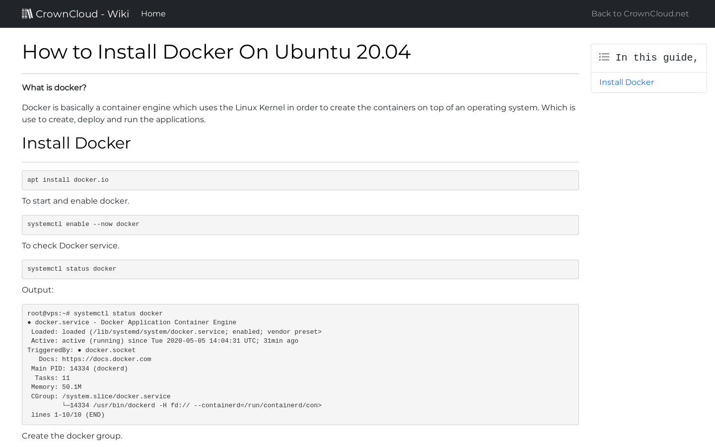 CrownCloud Wiki - How To Install Docker On Ubuntu 20 04 CrownCloud Wiki - How To Install Docker On Ubuntu 20 04
