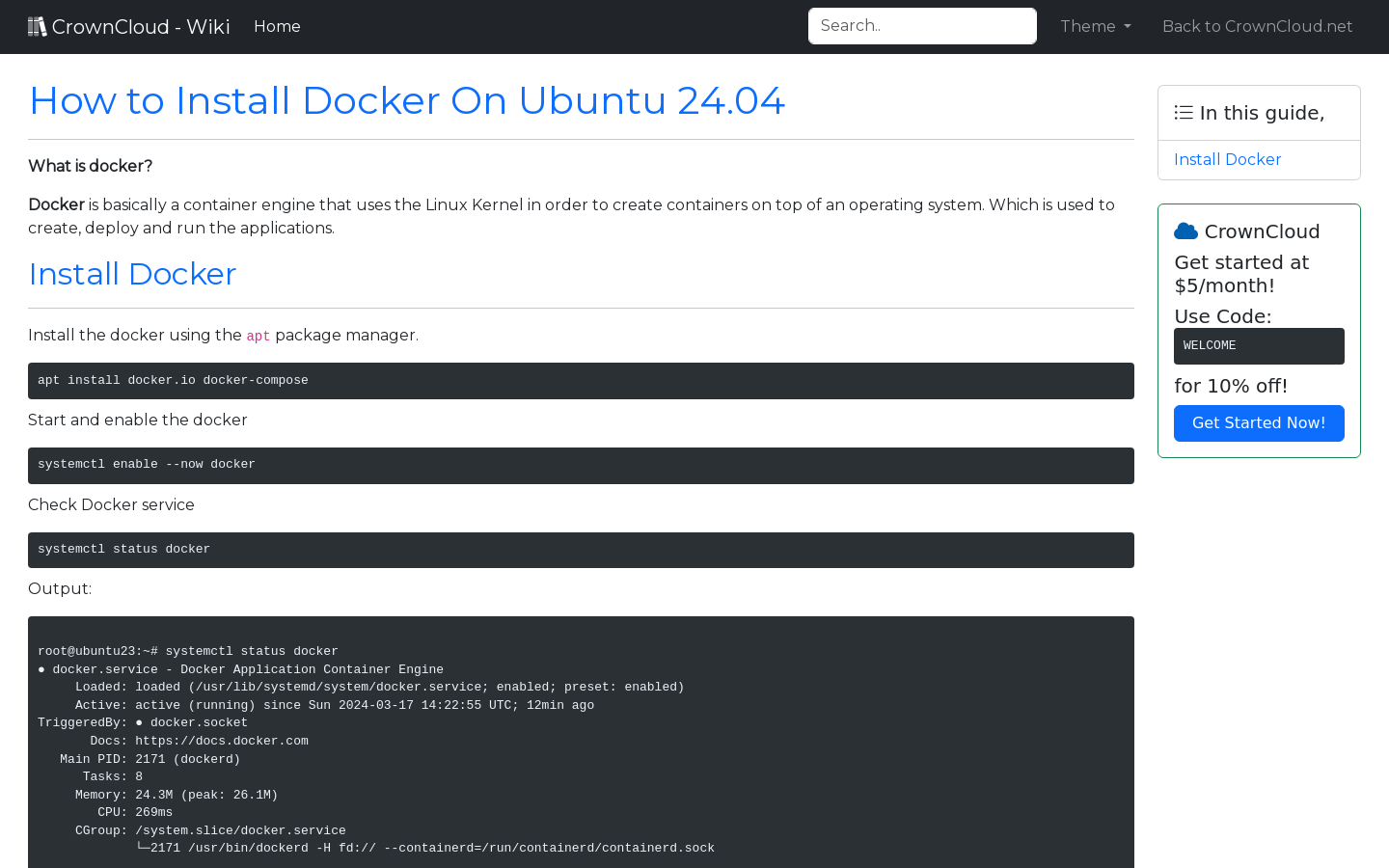 CrownCloud Wiki - How To Install Docker On Ubuntu 24 04 CrownCloud Wiki - How To Install Docker On Ubuntu 24 04