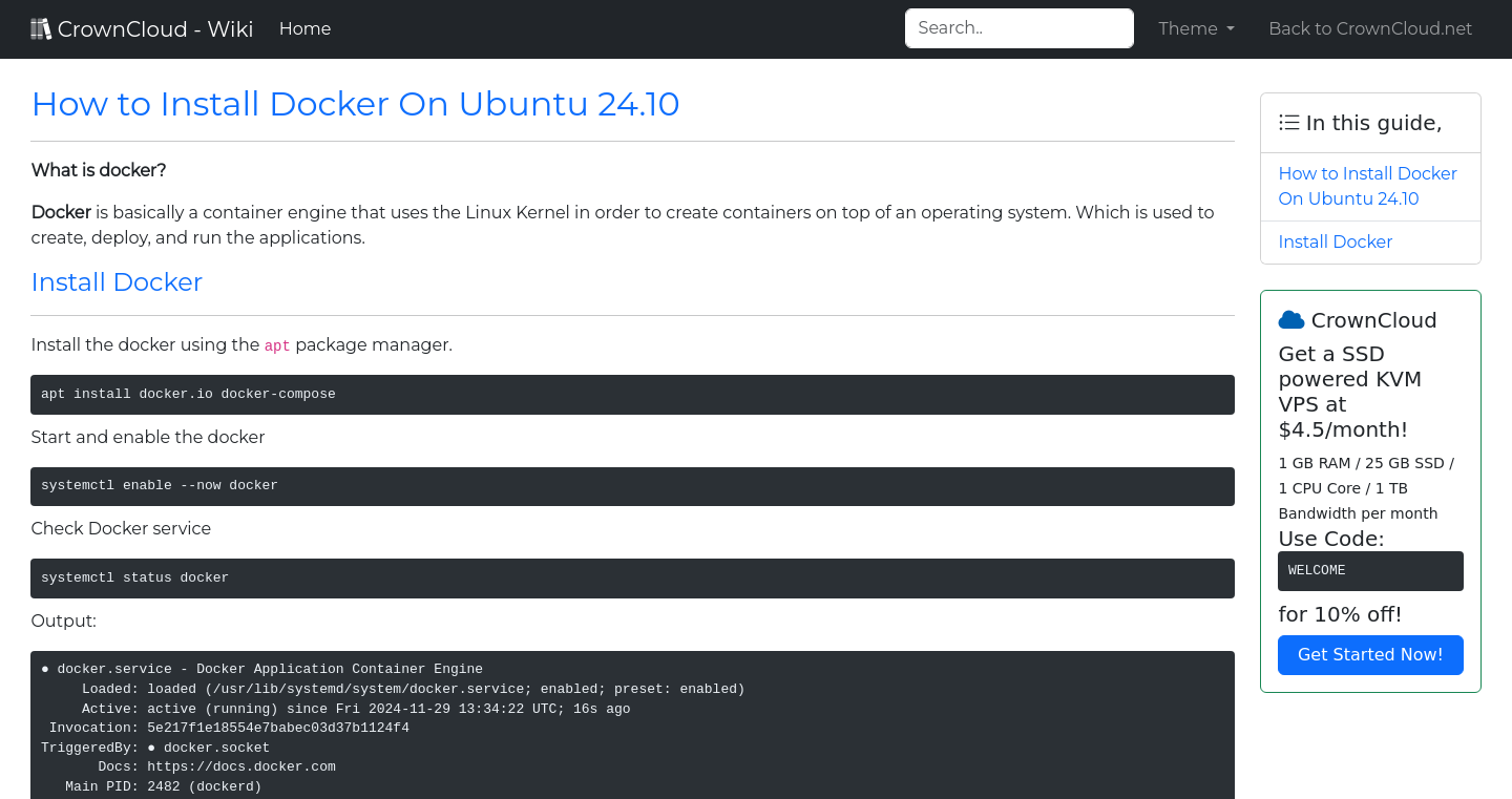 CrownCloud Wiki - How To Install Docker On Ubuntu 24 10 CrownCloud Wiki - How To Install Docker On Ubuntu 24 10