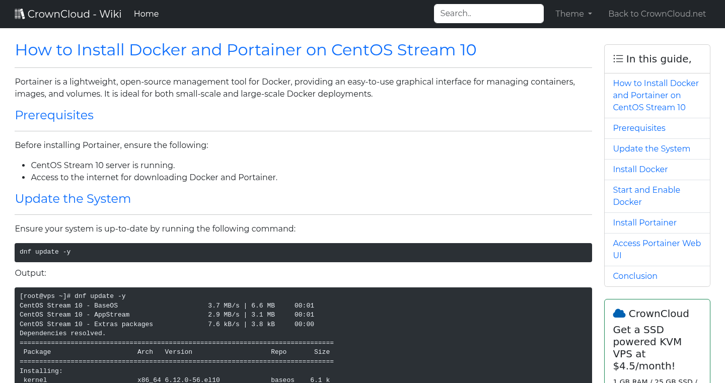 CrownCloud Wiki - How To Install Docker Portainer On CentOS Stream 10