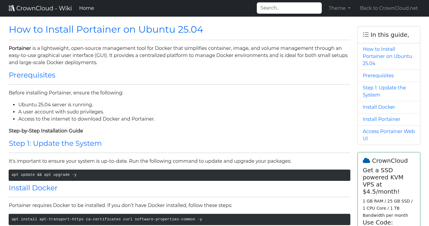 CrownCloud Wiki - How To Install Docker Portainer On Ubuntu 25 04