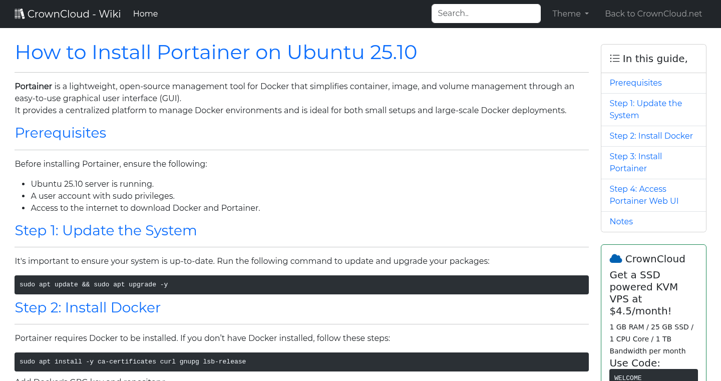 CrownCloud Wiki - How To Install Docker Portainer On Ubuntu 25 10