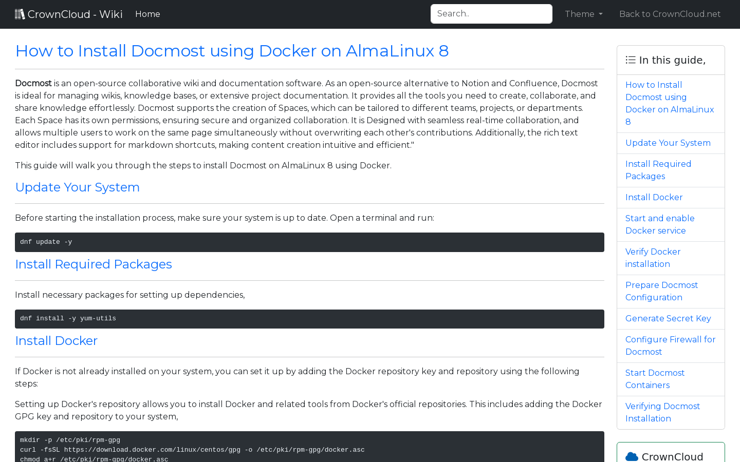 Crowncloud Wiki How To Install Docmost Using Docker On Almalinux 8