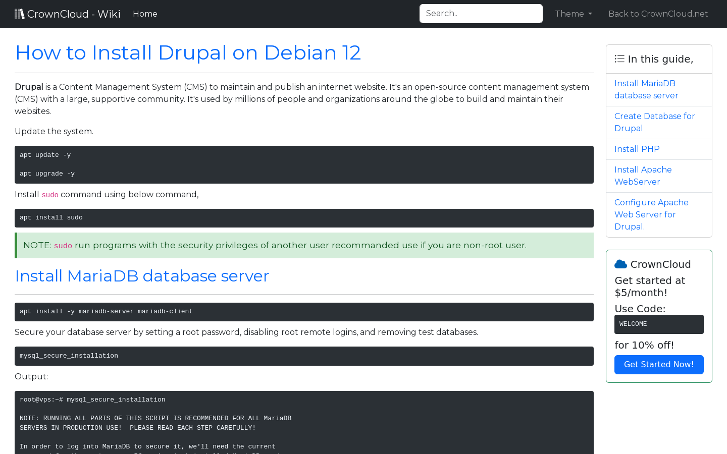 CrownCloud Wiki - How To Install Drupal On Debian 12