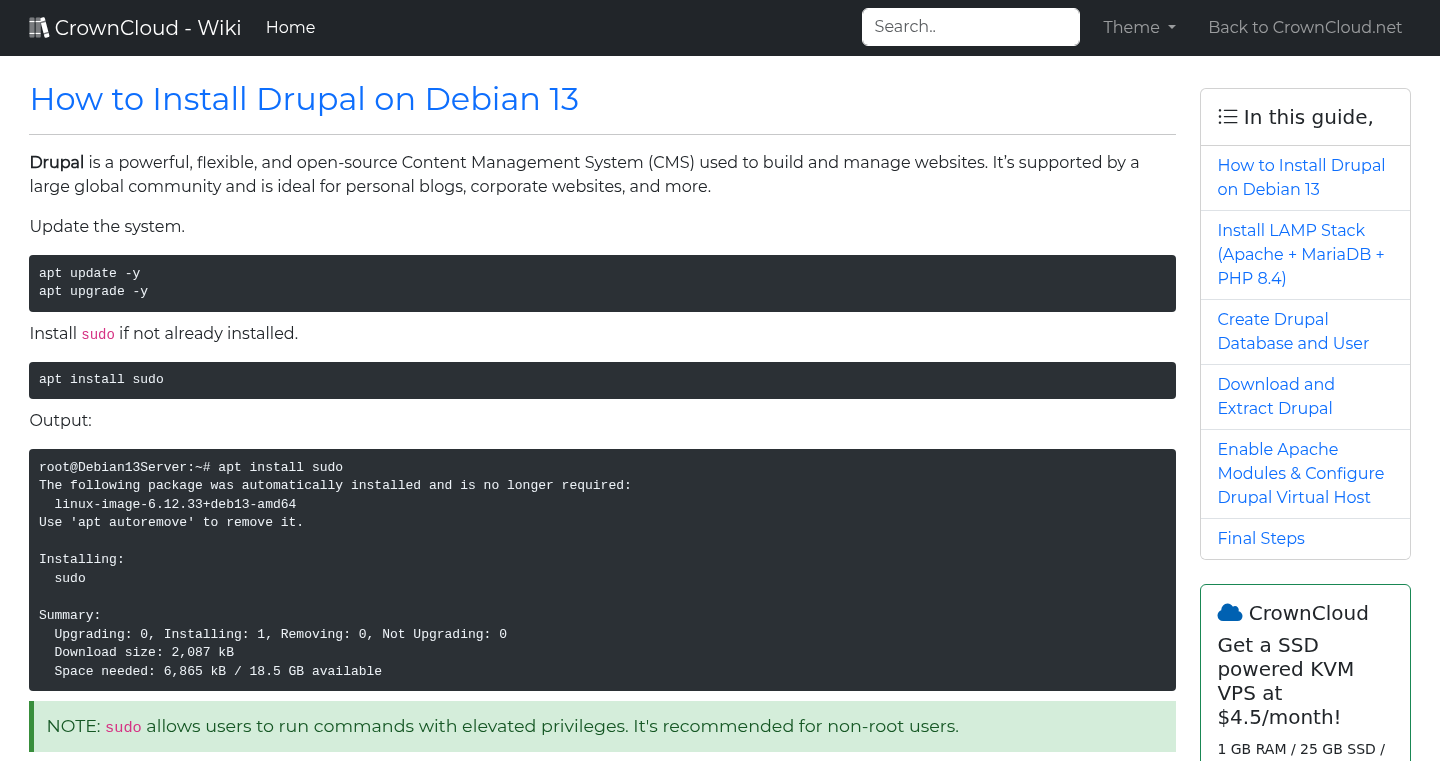 CrownCloud Wiki - How To Install Drupal On Debian 13