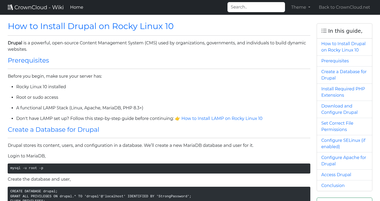 CrownCloud Wiki - How To Install Drupal On Rocky Linux 10