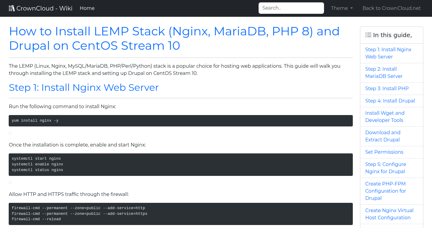 CrownCloud Wiki - How To Install Drupal With LEMP On CentOS Stream 10