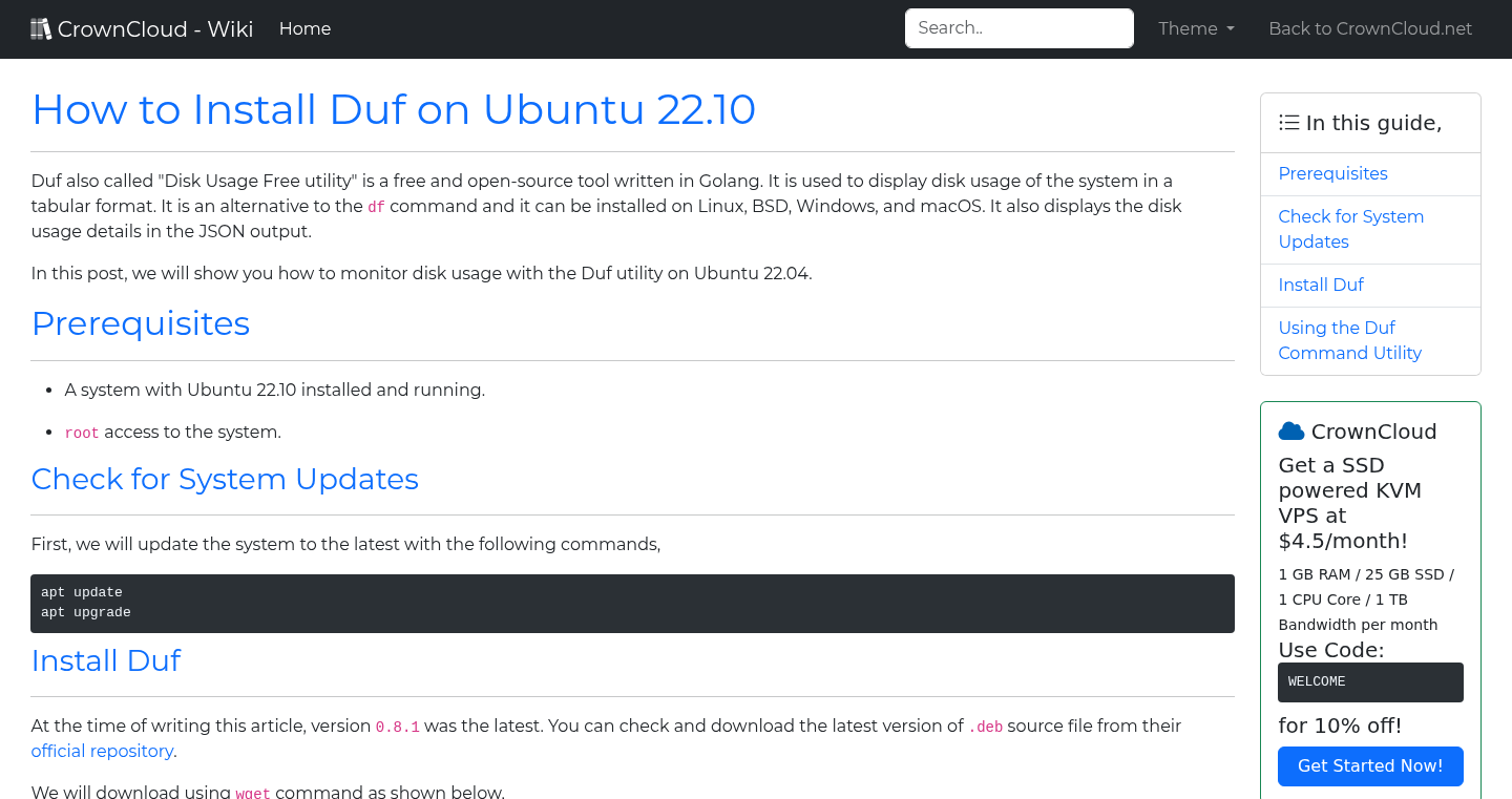 CrownCloud Wiki - How To Install Duf On Ubuntu 22 10