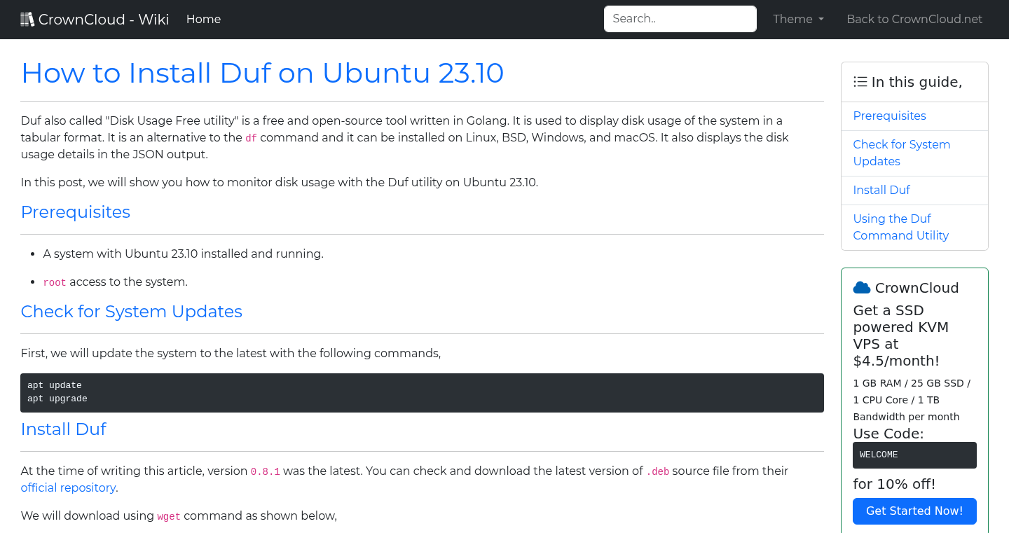 CrownCloud Wiki - How To Install Duf On Ubuntu 23 10