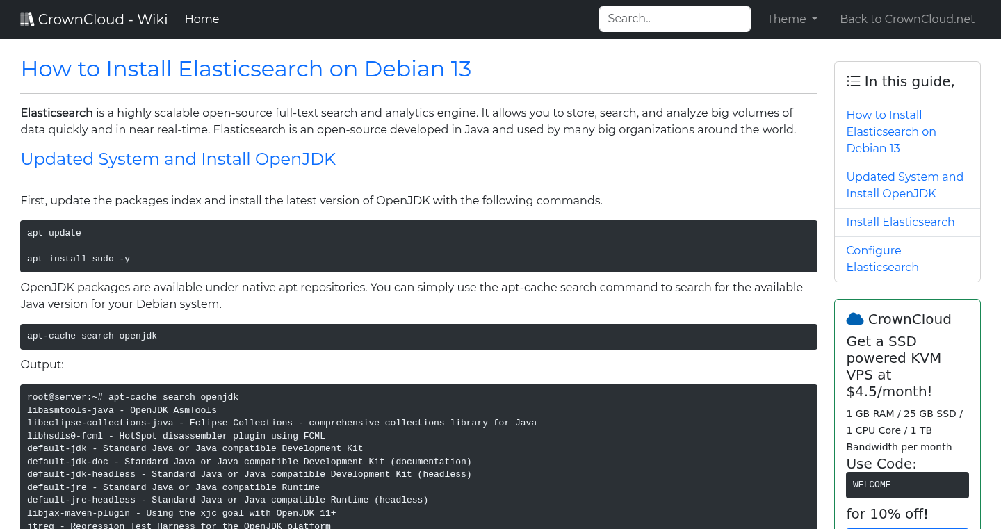 CrownCloud Wiki - How To Install Elasticsearch On Debian 13