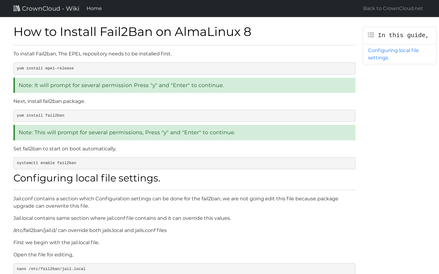 CrownCloud Wiki - How To Install Fail2Ban On AlmaLinux 8