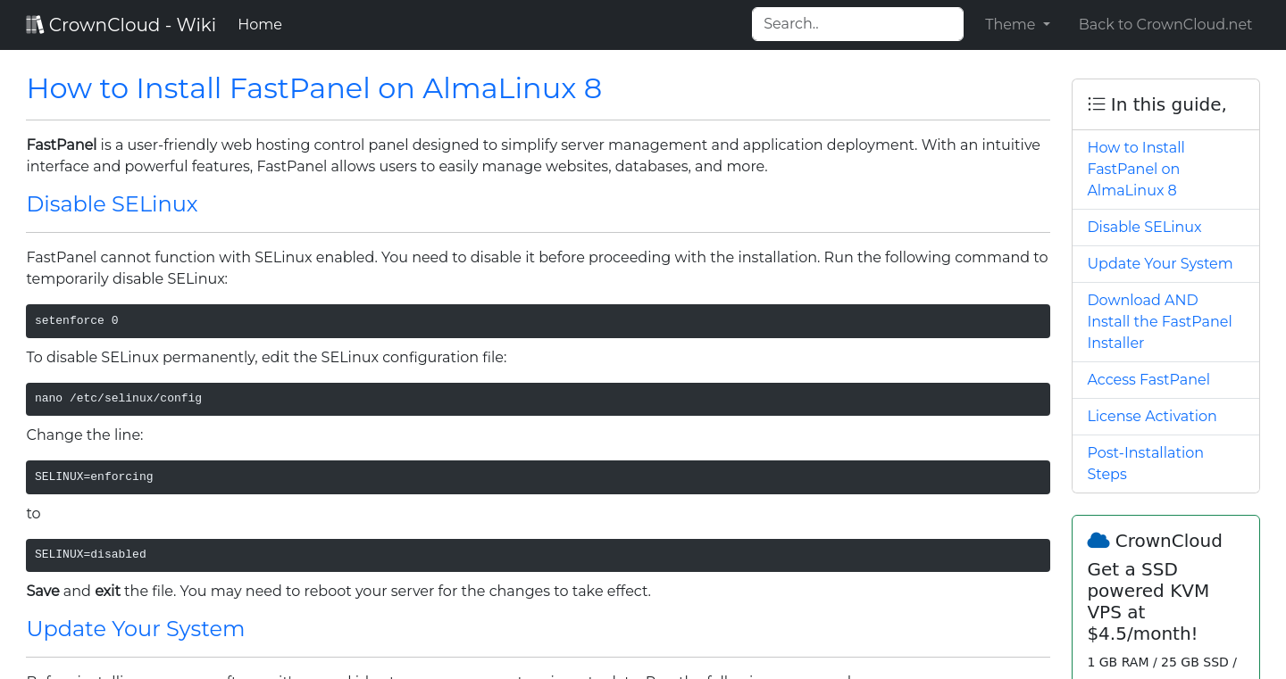 CrownCloud Wiki - How To Install Fastpanel On AlmaLinux 8