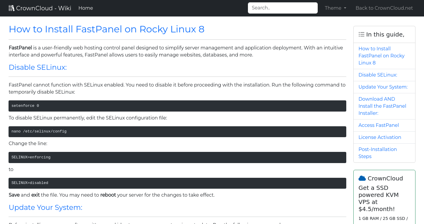CrownCloud Wiki - How To Install Fastpanel On Rocky Linux 8