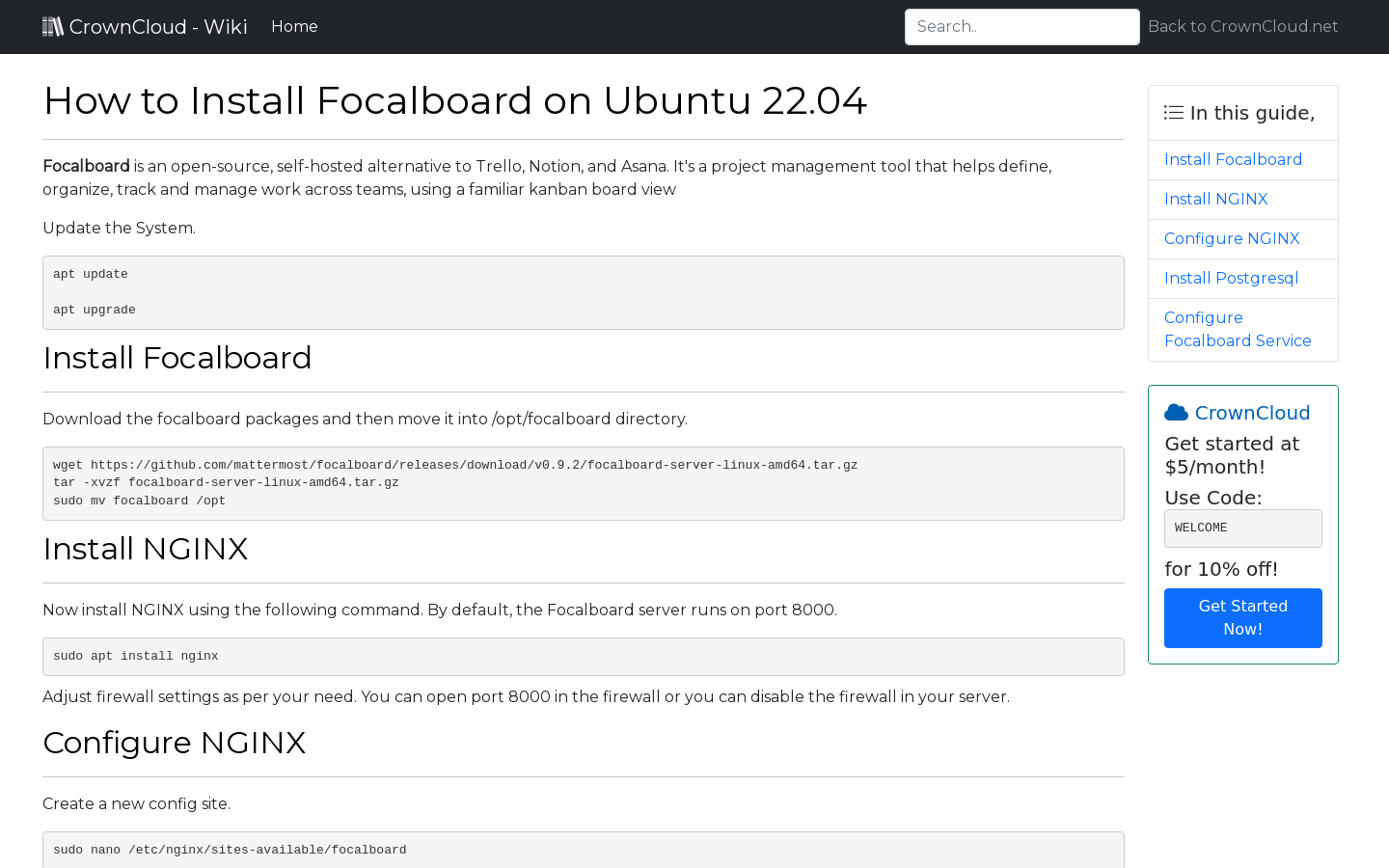 CrownCloud Wiki - How To Install Focalboard On Ubuntu 22 04