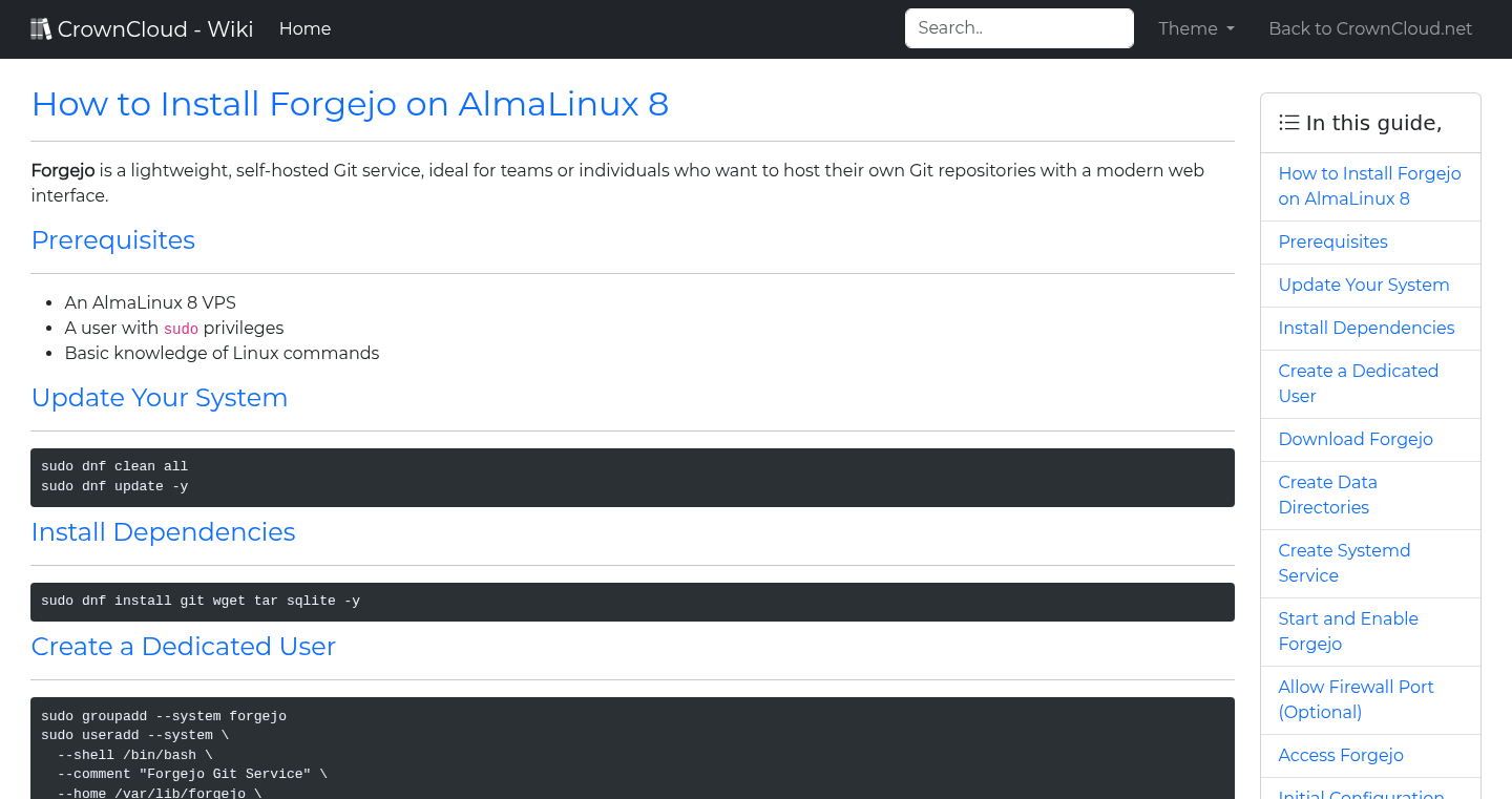 CrownCloud Wiki - How To Install Forgejo On AlmaLinux 8