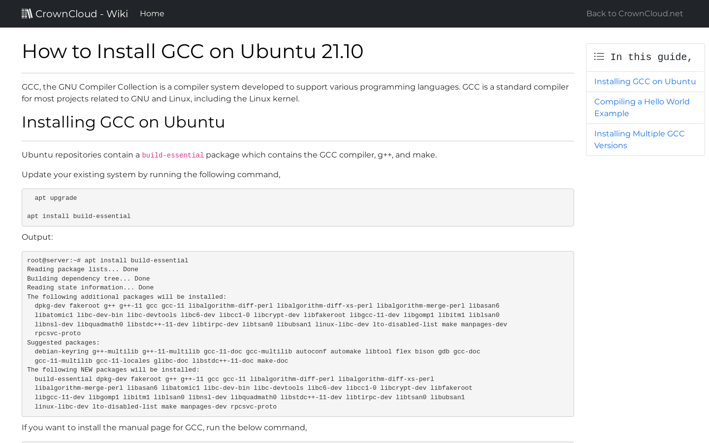 CrownCloud Wiki - How To Install GCC On Ubuntu 21 10 CrownCloud Wiki - How To Install GCC On Ubuntu 21 10