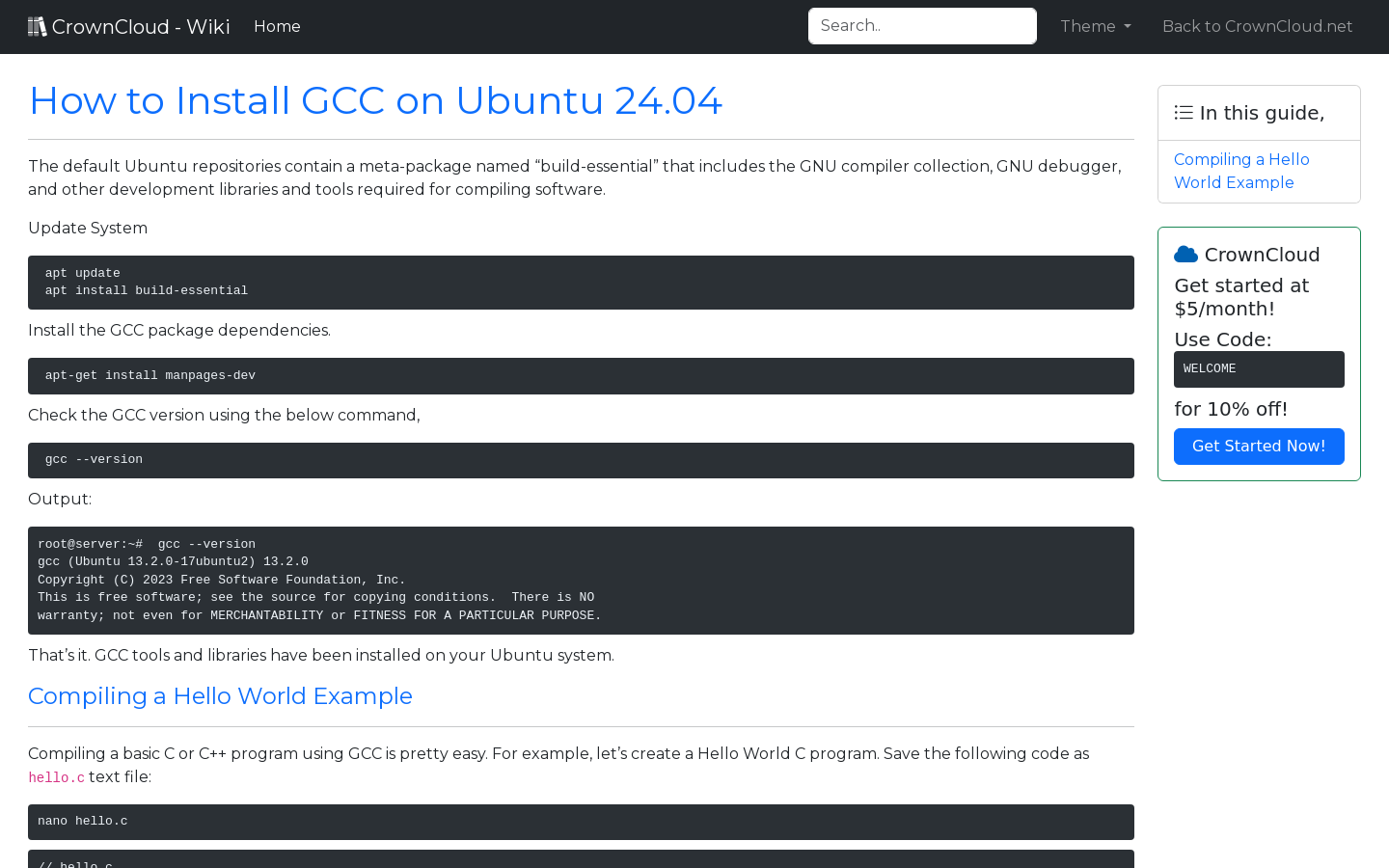 CrownCloud Wiki - How To Install GCC On Ubuntu 24 04 CrownCloud Wiki - How To Install GCC On Ubuntu 24 04