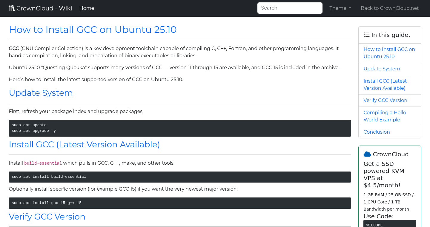 CrownCloud Wiki - How To Install GCC On Ubuntu 25 10