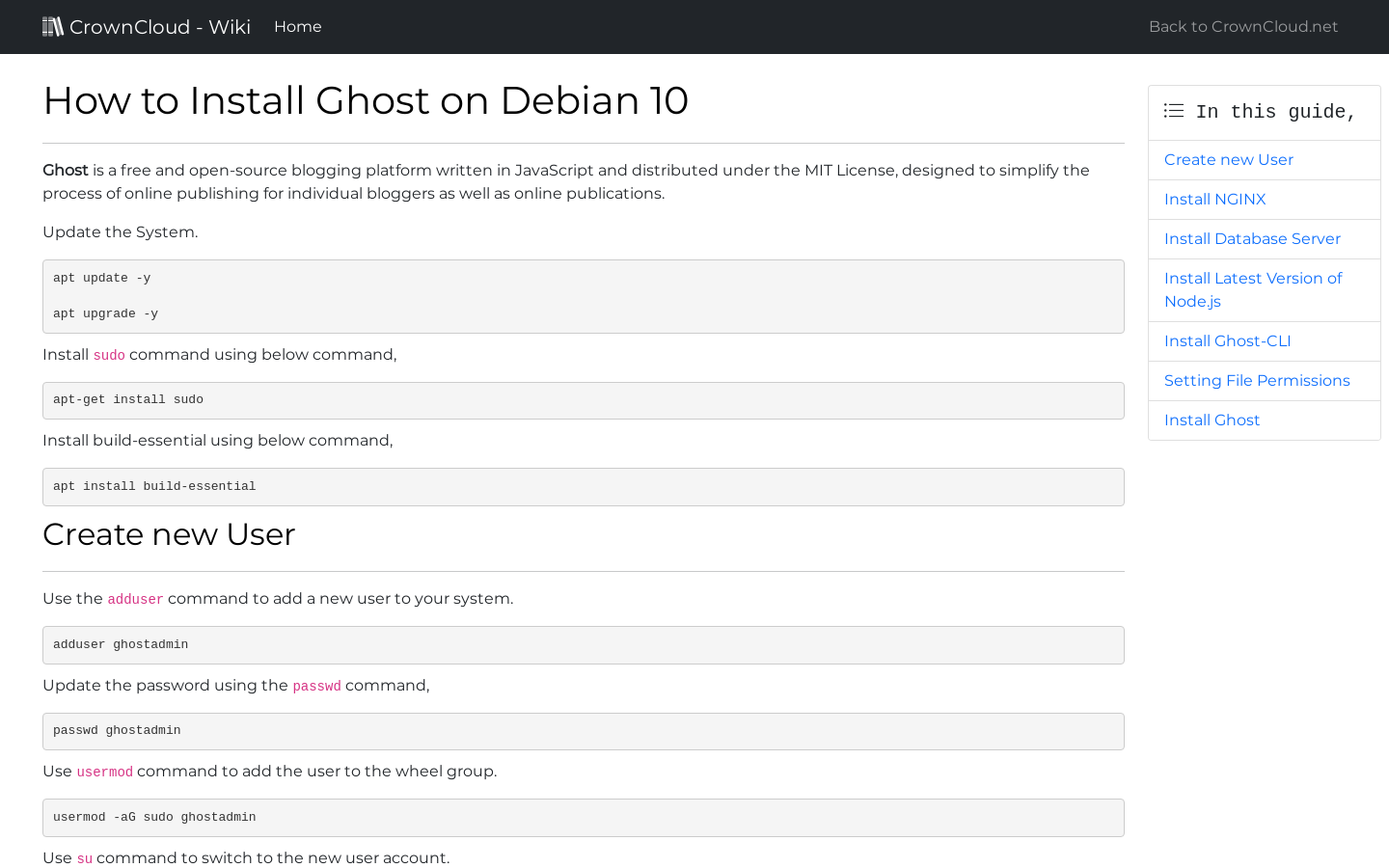 CrownCloud Wiki - How To Install Ghost On Debian 10