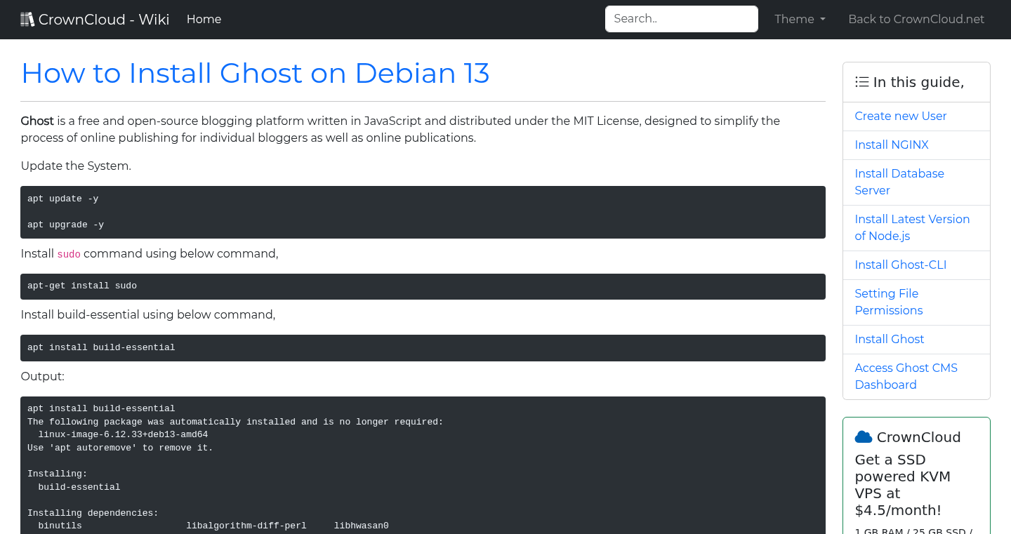 CrownCloud Wiki - How To Install Ghost On Debian 13