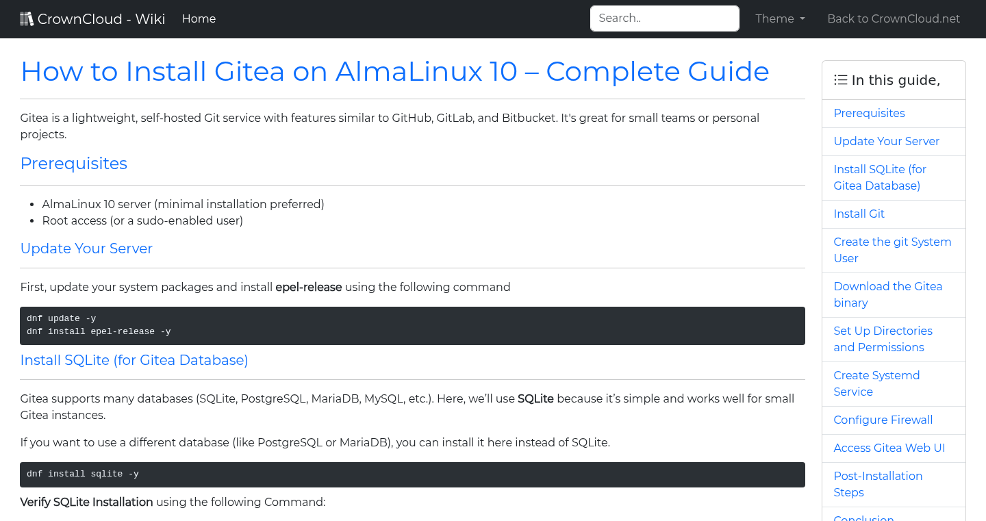 CrownCloud Wiki - How To Install Gitea On AlmaLinux 10