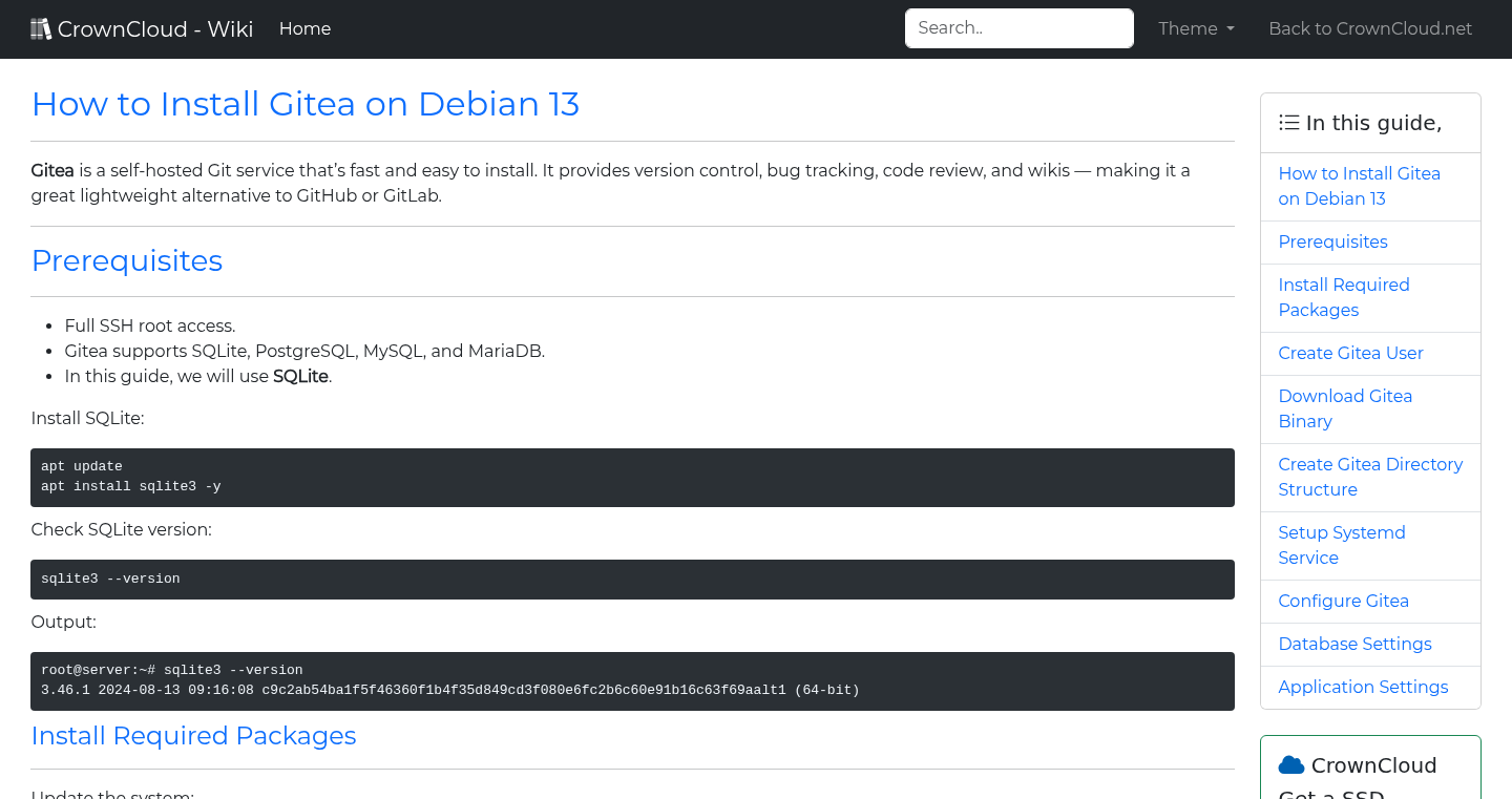 CrownCloud Wiki - How To Install Gitea On Debian 13