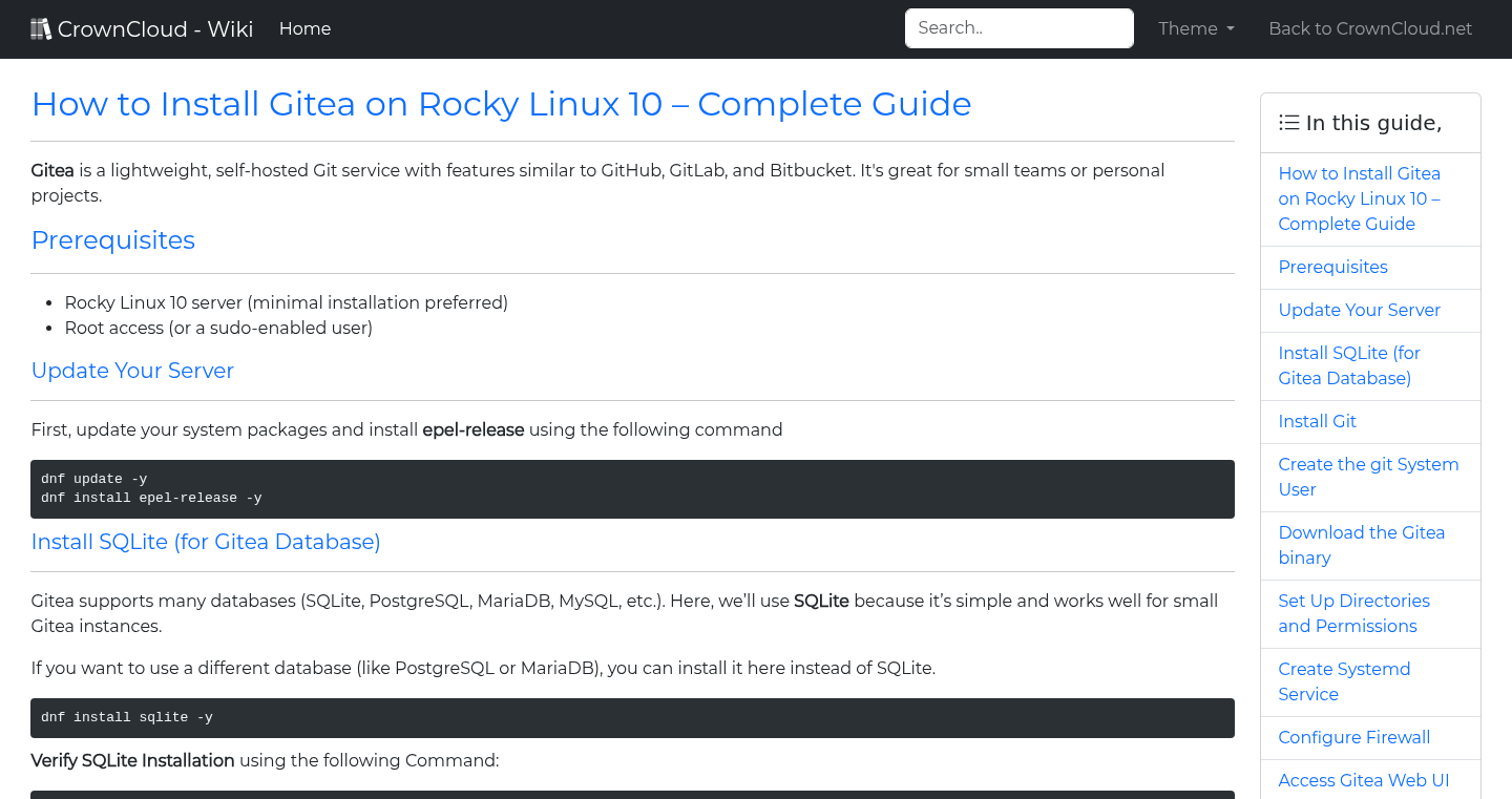 CrownCloud Wiki - How To Install Gitea On Rocky Linux 10
