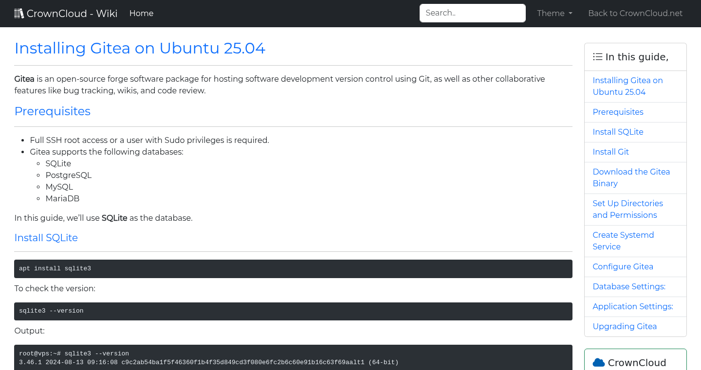 CrownCloud Wiki - How To Install Gitea On Ubuntu 25 04