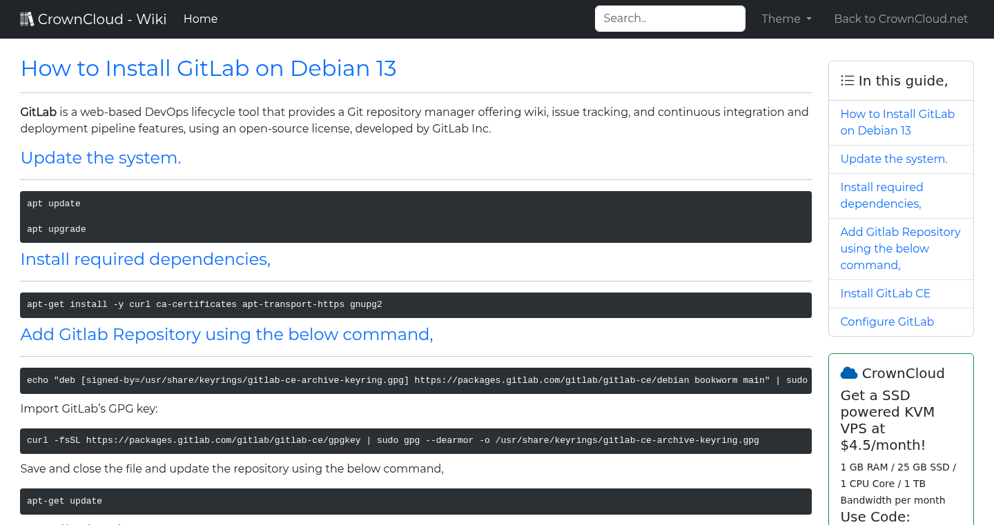 CrownCloud Wiki - How To Install Gitlab On Debian 13