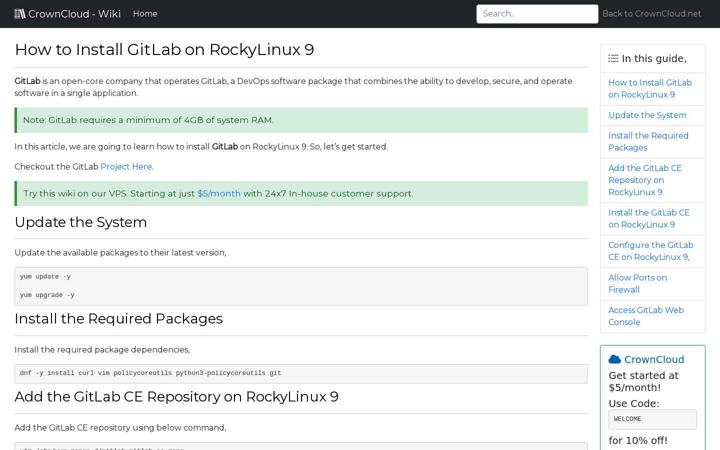 CrownCloud Wiki - How To Install Gitlab On Rocky Linux 9