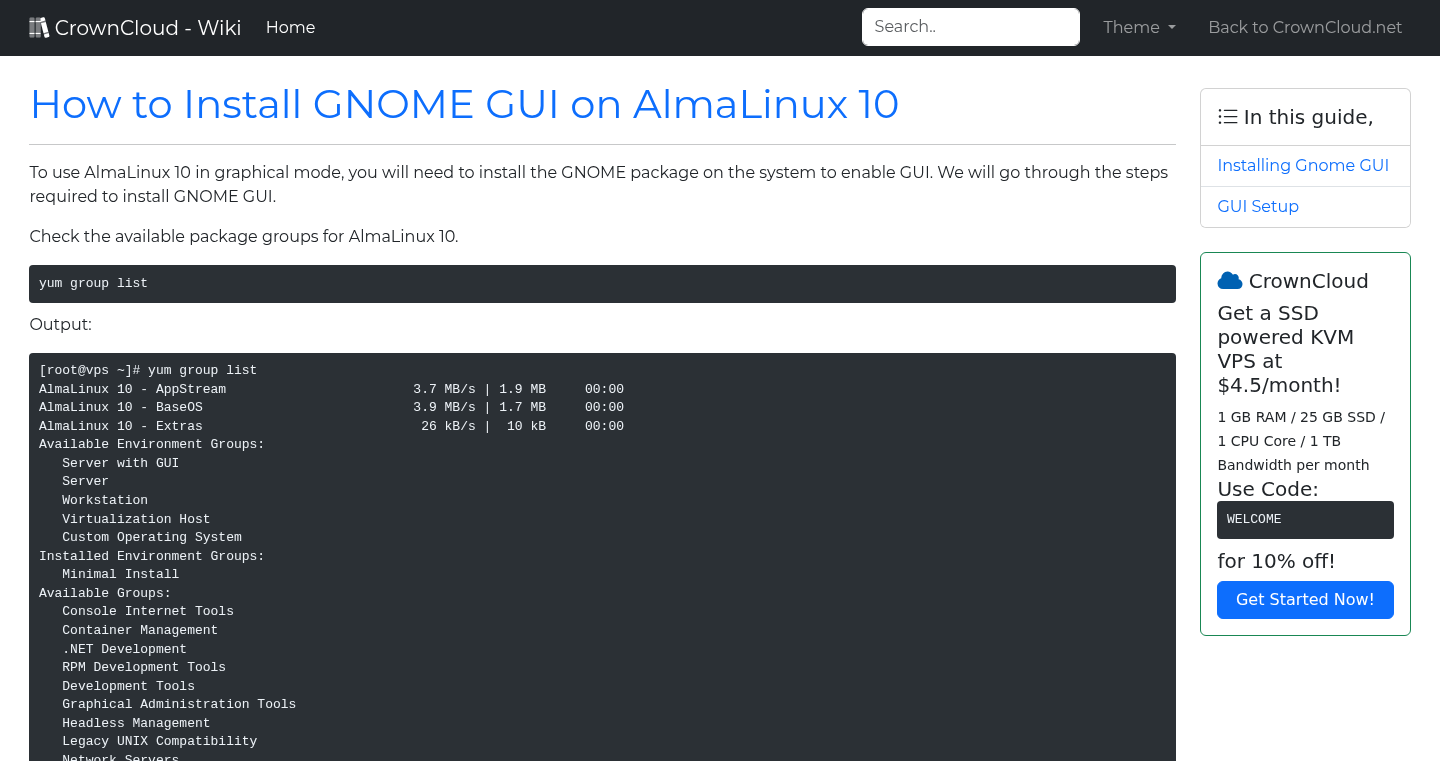 Crowncloud Wiki How To Install Gnome Gui On Almalinux 10