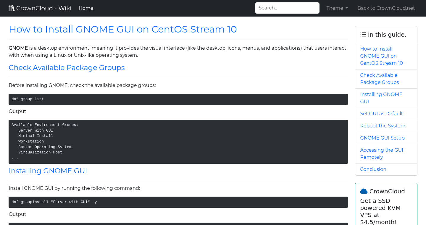 CrownCloud Wiki - How To Install GNOME GUI On CentOS Stream 10