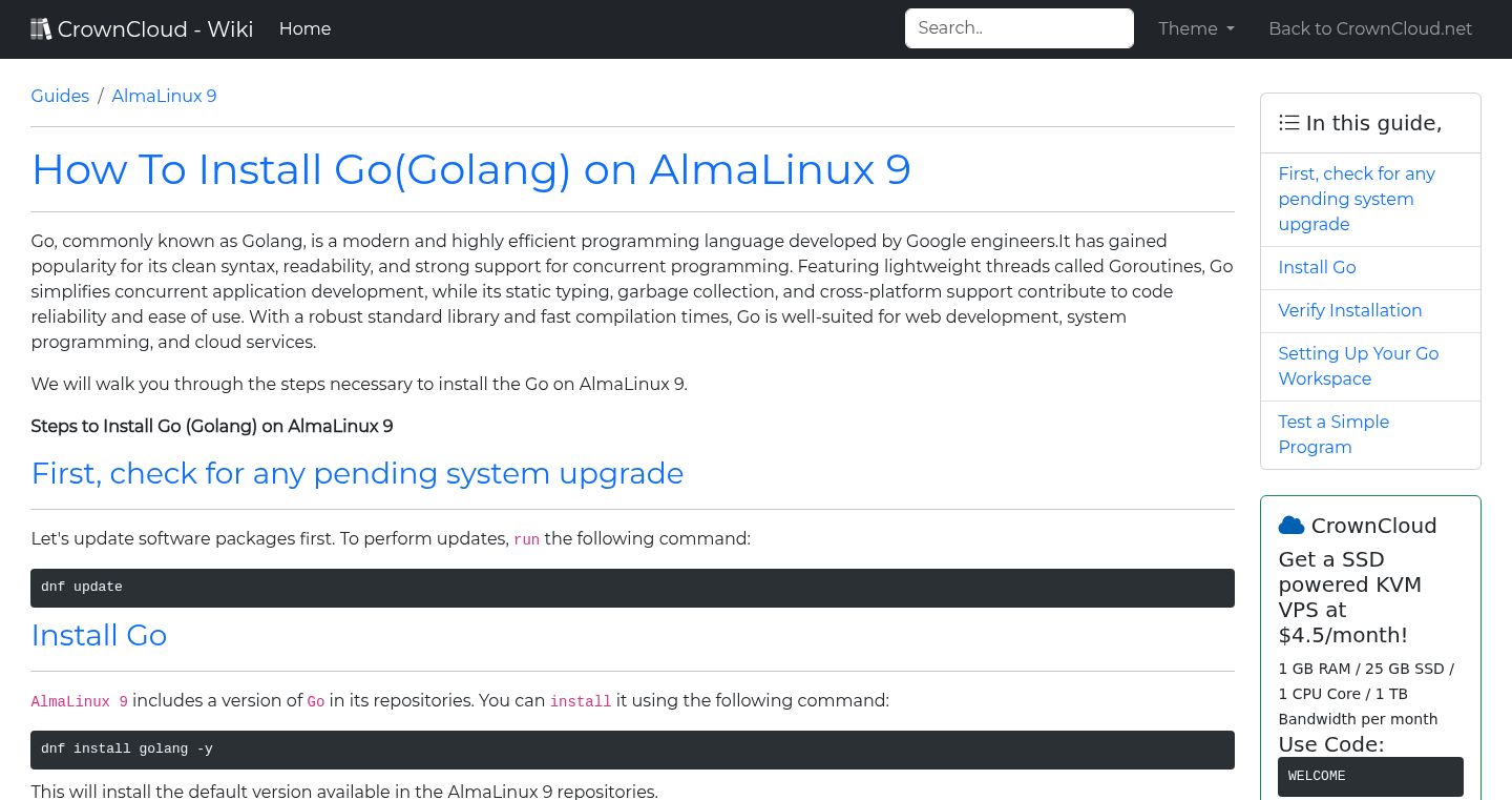 CrownCloud Wiki - How To Install Go On AlmaLinux 9