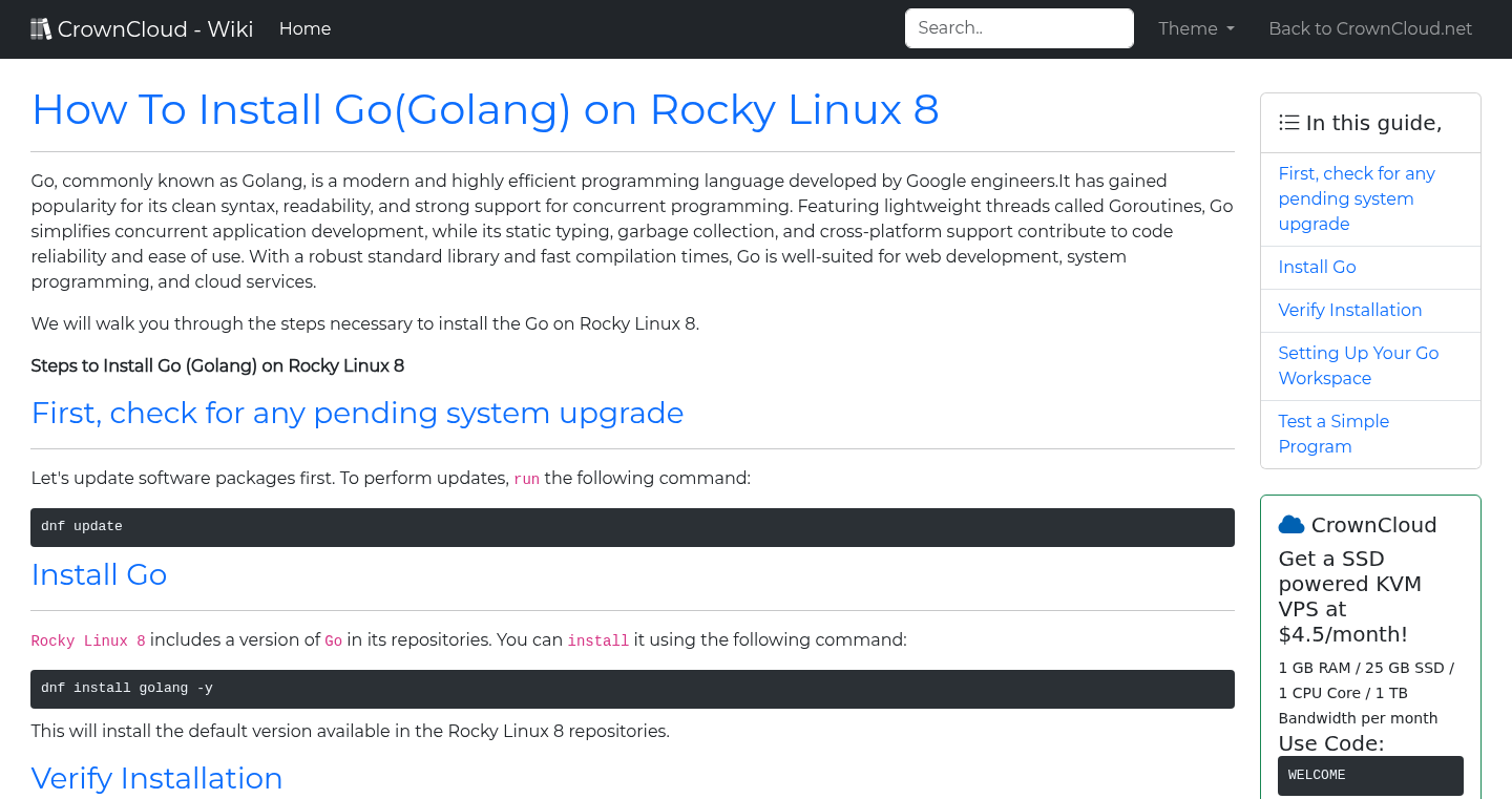 CrownCloud Wiki - How To Install Go On Rocky Linux 8
