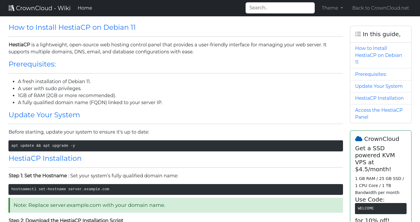 CrownCloud Wiki - How To Install HestiaCP On Debian 11