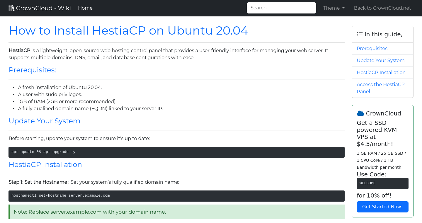 CrownCloud Wiki - How To Install HestiaCP On Ubuntu 20 04