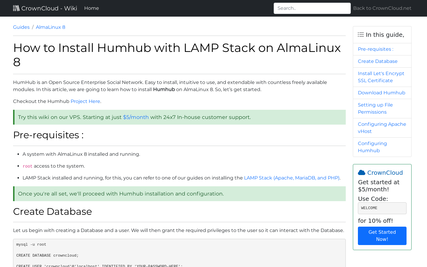 CrownCloud Wiki - How To Install Humhub With LAMP Stack On AlmaLinux 8