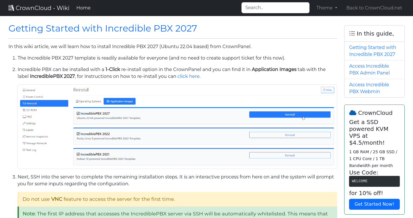 CrownCloud Wiki - How To Install IncrediblePBX 2027 On CrownPanel