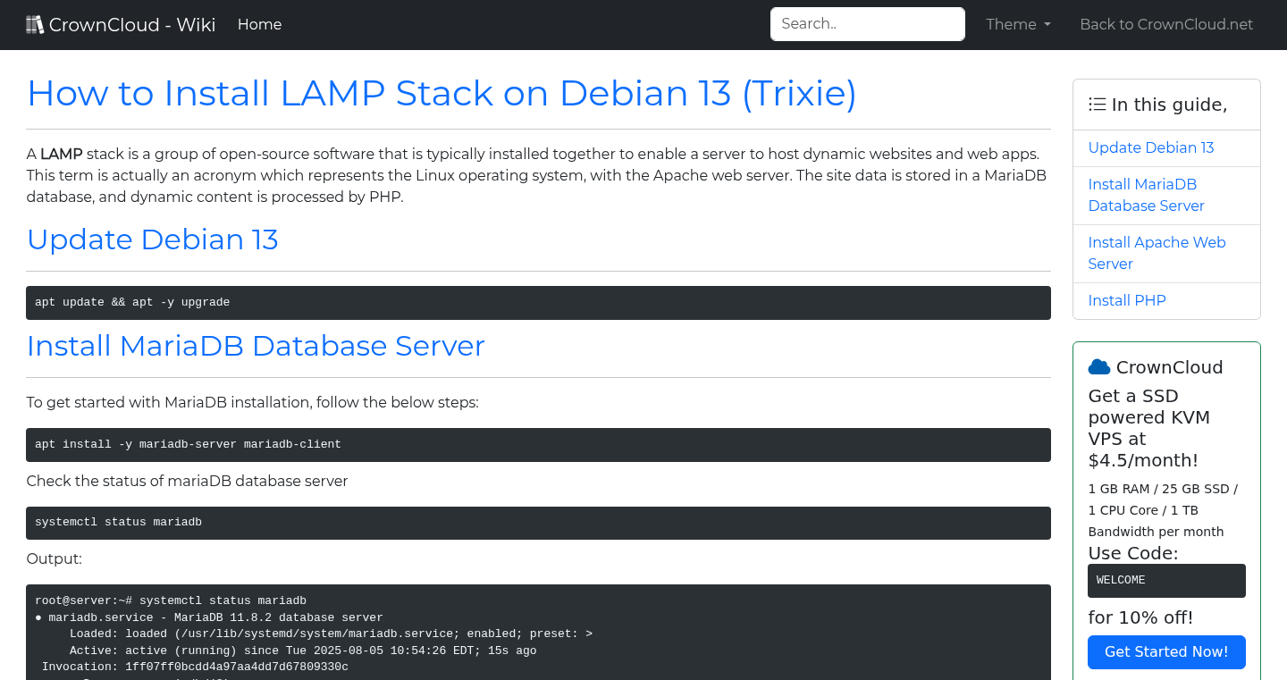 CrownCloud Wiki - How To Install LAMP Stack On Debian 13