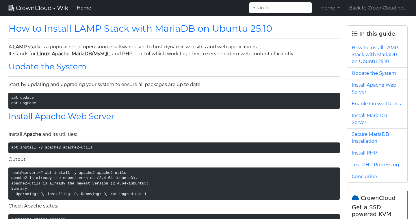 CrownCloud Wiki - How To Install LAMP Stack With MariaDB On Ubuntu 25 10