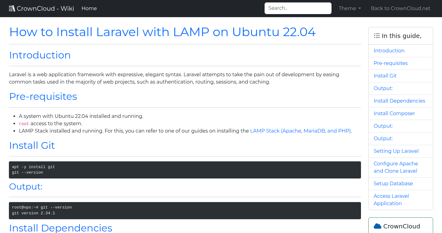 CrownCloud Wiki - How To Install Laravel With LAMP On Ubuntu 22 04